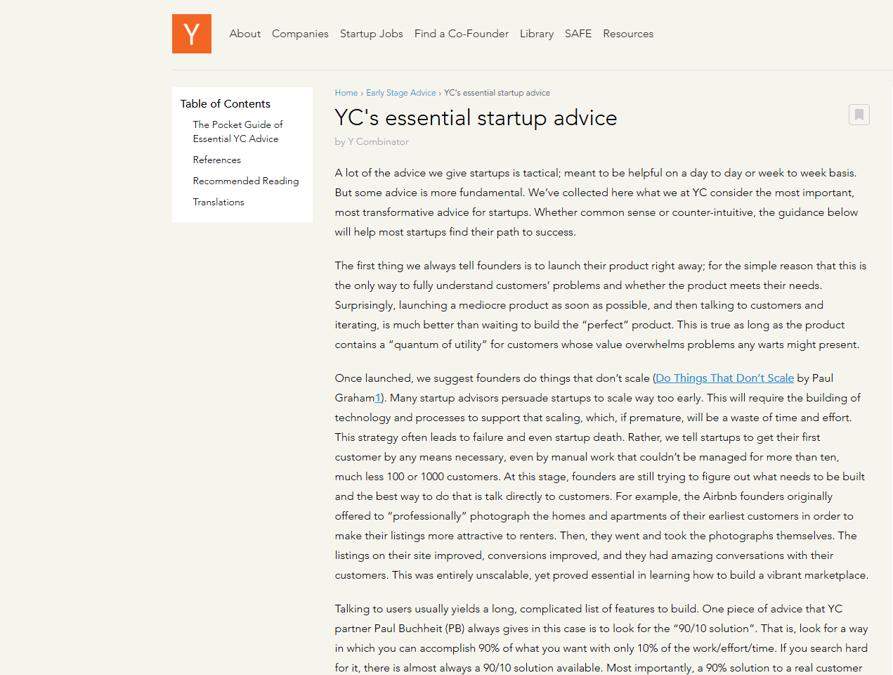 YC创业核心指南 | YC’s essential startup advice | Y Combinator | V2SU创业知识库